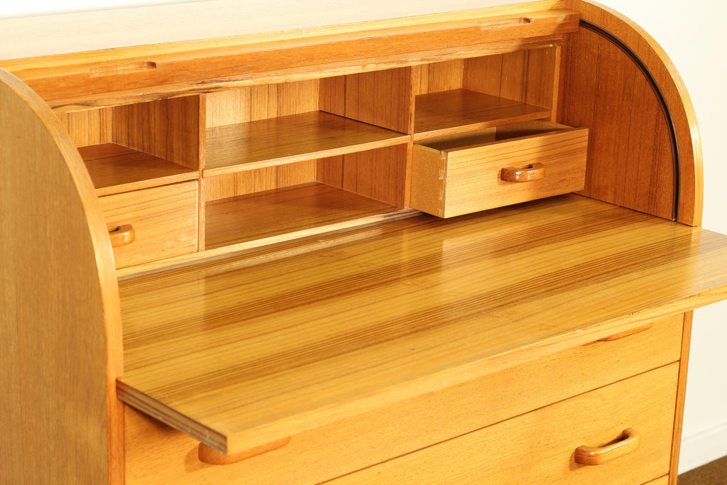 1970s Danish Teak Tambour Roll Top Secretary Desk – Metro Eclectic