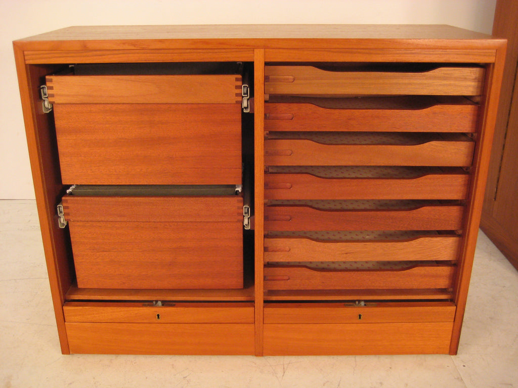 Teak Danish Locking File Cabinet with Tambour Doors – Metro Eclectic